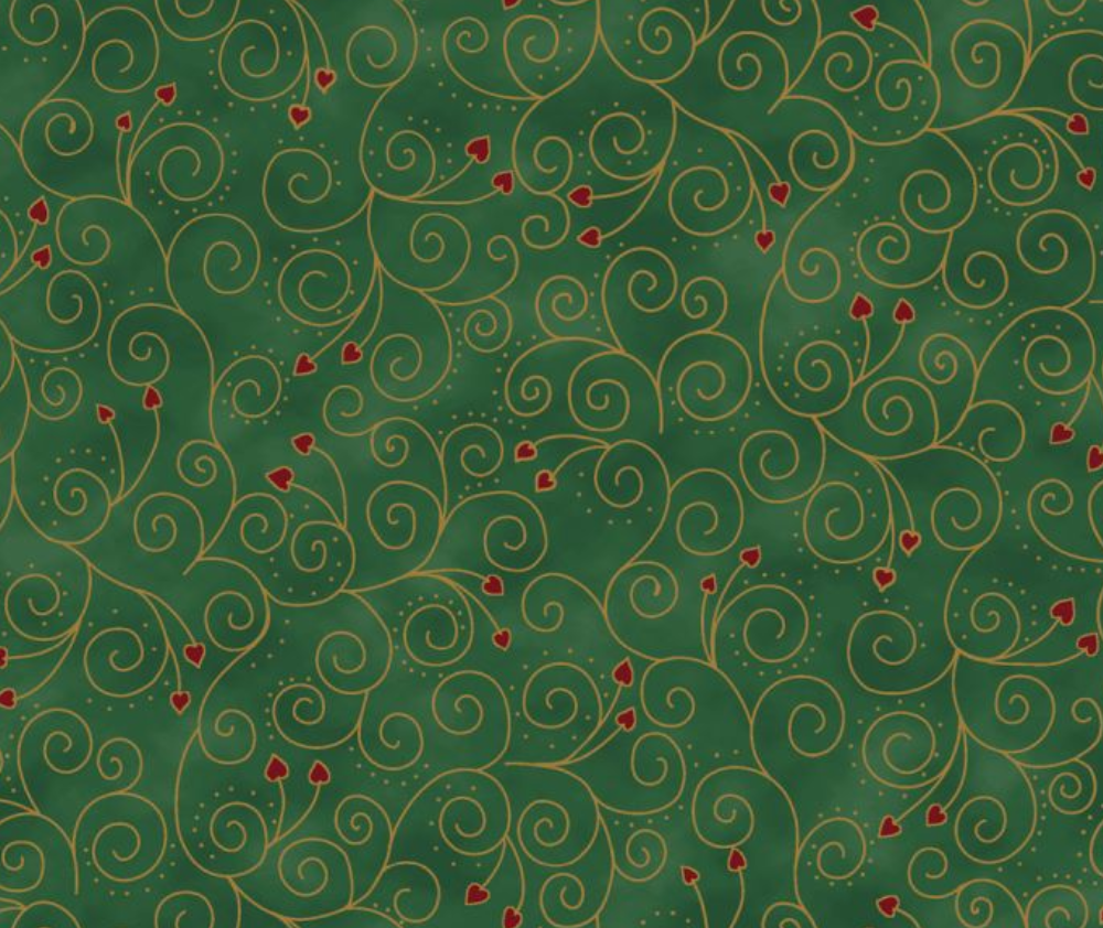 We Love Christmas Scroll - Green/Gold - 100% Cotton - 10cm Increments ...